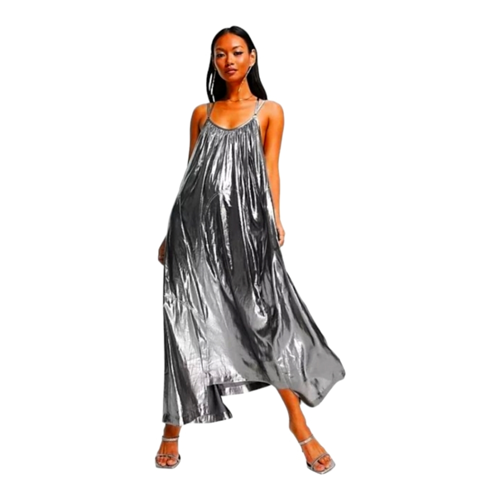 All Saints Areena Strappy Metallic Maxi Dress In Gunm… - Gem